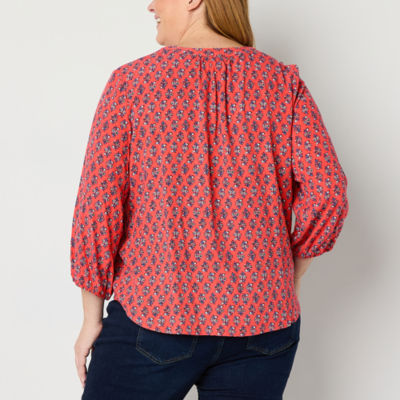 St. John's Bay Womens Split Crew Neck Long Sleeve Plus Blouse, Color ...