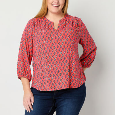 St. John's Bay Womens Split Crew Neck Long Sleeve Plus Blouse, Color ...