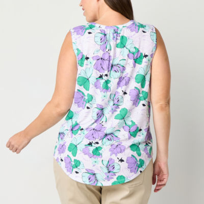 Liz Claiborne Womens Plus Split Crew Neck Sleeveless Tank Top - JCPenney
