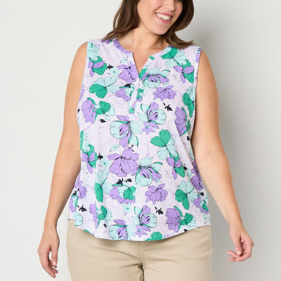 Liz Claiborne Womens Plus Split Crew Neck Sleeveless Tank Top - JCPenney