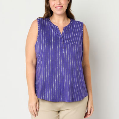 Liz Claiborne Womens Plus Split Crew Neck Sleeveless Tank Top - JCPenney