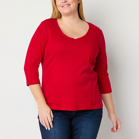 Click here for St. Johns Bay Womens Plus V Neck 3/4 Sleeve T-Shir... prices