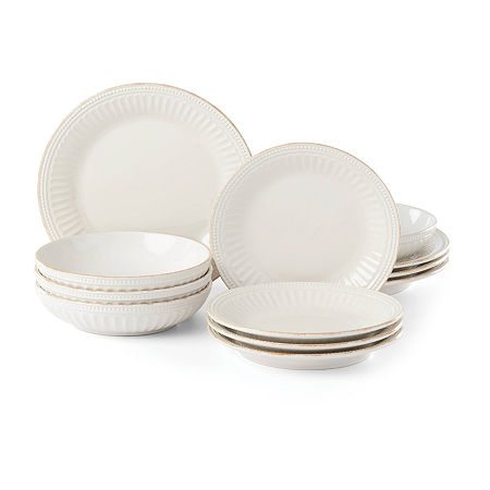 Lenox French Perle Groove 12 Pc Dinnerware Set  Service for 4 - White
