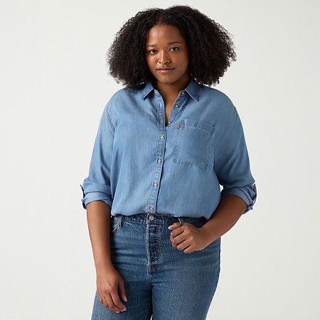Click here for Levis Plus Size Long Sleeve Darlene Shirt - Blue prices