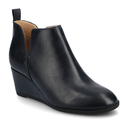 Journee Collection Womens Mylee Perforated Wedge Ankle Booties - Navy