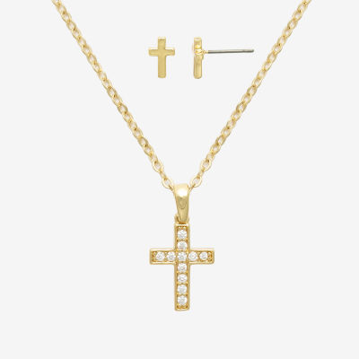 Mixit Womens Cross Hypoallergenic 2-pc. Jewelry Set, Color: Goldtone ...