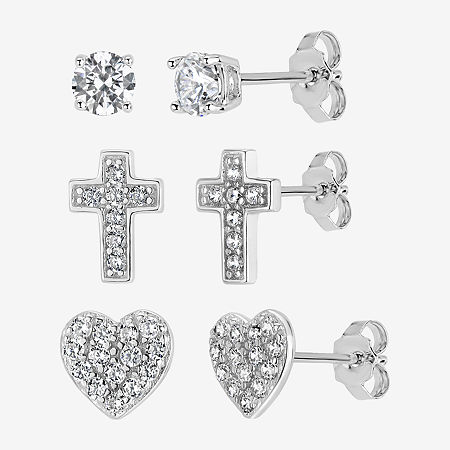Click here for Womens Cubic Zirconia Sterling Silver Heart 3 Pair... prices