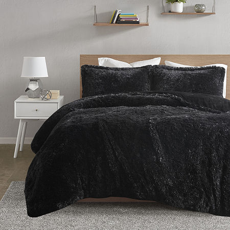Intelligent Design Malea Shaggy Faux-Fur 3-Pc. Duvet Cover Set  King - Black