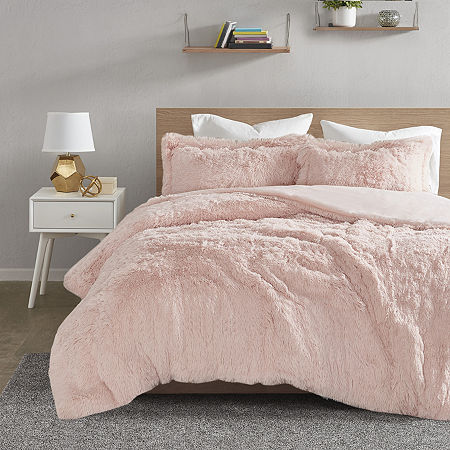 Intelligent Design Malea Shaggy Faux-Fur 3-Pc. Duvet Cover Set  King - Medium Pink