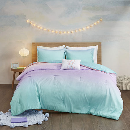 Intelligent Design Glimmer Ombre Reversible 4-Pc. Comforter Set  Full/Queen - Aqua