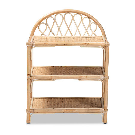 Baxton Studio Redell Bohemian Rattan 3-Tier Display Shelf