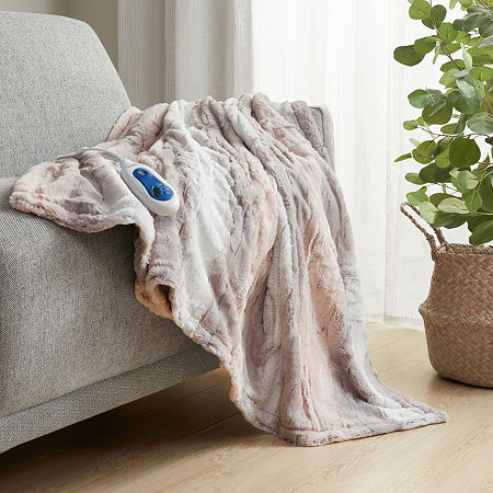 Beautyrest Zuri Electric Faux-Fur Throw  50 x 70 - Blush Grey