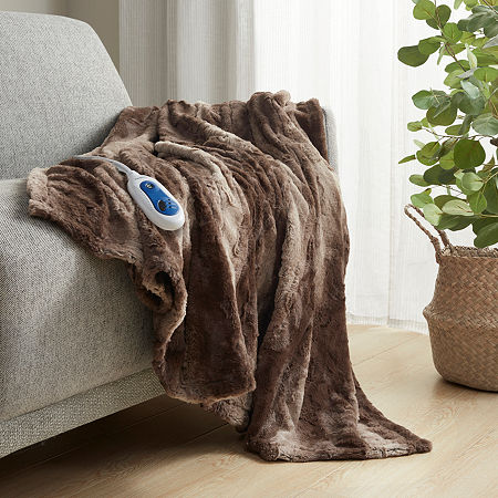 Beautyrest Zuri Electric Faux-Fur Throw  50 x 70 - Chocolate