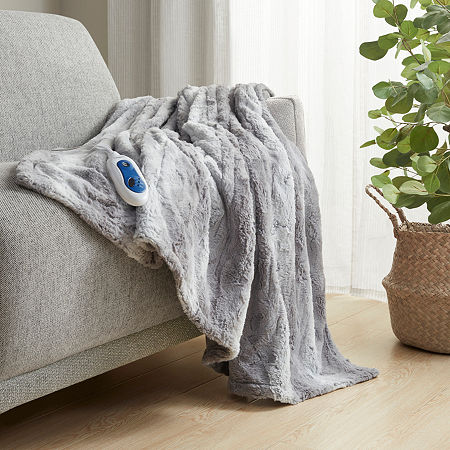 Beautyrest Zuri Electric Faux-Fur Throw  50 x 70 - Grey