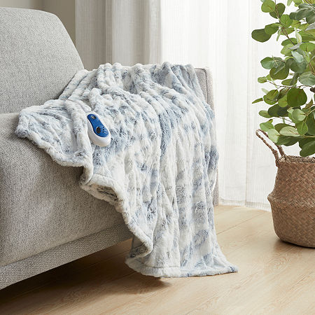 Beautyrest Zuri Electric Faux-Fur Throw  50 x 70 - Grey Blue