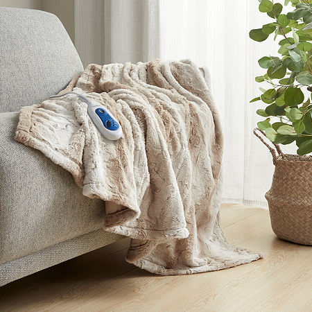 Beautyrest Zuri Electric Faux-Fur Throw  50 x 70 - Sand