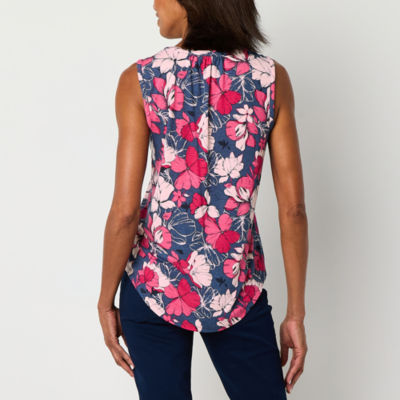 Liz Claiborne Womens Split Crew Neck Sleeveless Tank Top - JCPenney