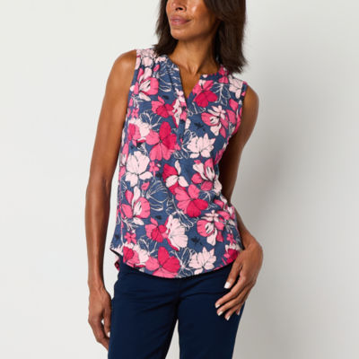 Liz Claiborne Womens Split Crew Neck Sleeveless Tank Top - JCPenney