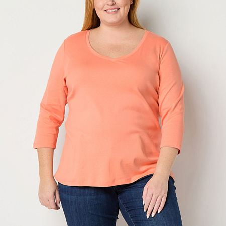 Click here for St. Johns Bay Womens Plus V Neck 3/4 Sleeve T-Shir... prices