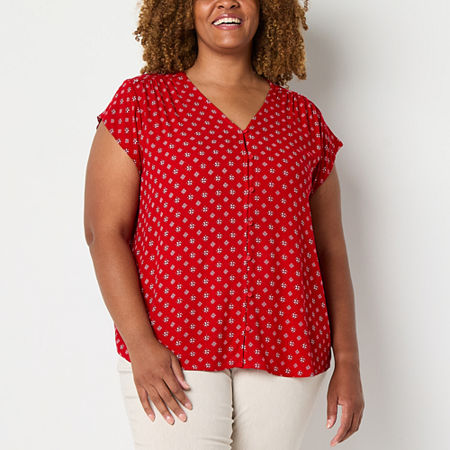Liz Claiborne Womens V Neck Short Sleeve Plus Blouse  4x  Red