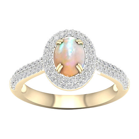 Click here for Womens Lab Created Opal 10K Gold Over Silver Halo... prices