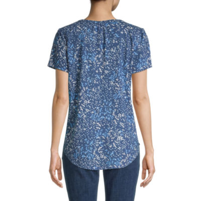 Liz Claiborne Womens Split Crew Neck Short Sleeve T-Shirt - JCPenney