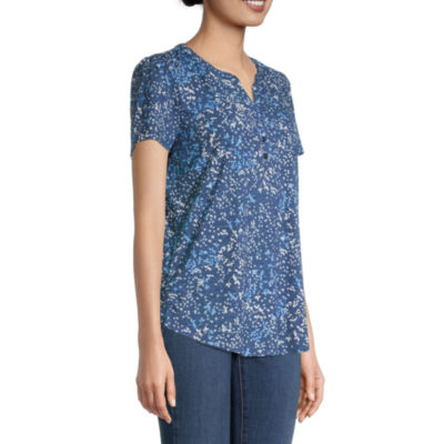 Liz Claiborne Womens Split Crew Neck Short Sleeve T-Shirt, Color ...