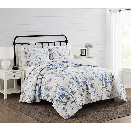 Cannon Kasumi Floral 2 Piece Comforter Set  Twin Xl - White-Blue