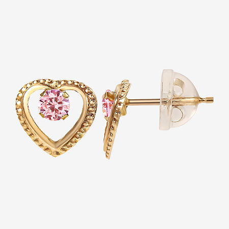 Click here for Pink Cubic Zirconia 14K Gold 7.6mm Heart Stud Earr... prices
