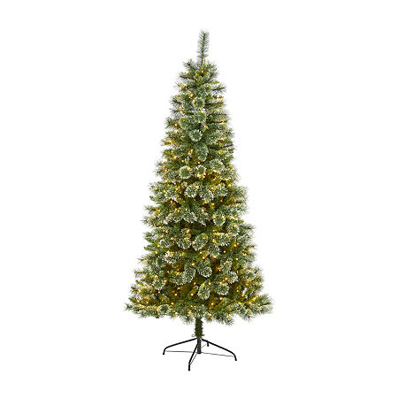 Nearly Natural 7 Foot Pre-Lit Pine Christmas Tree  One Size  Green