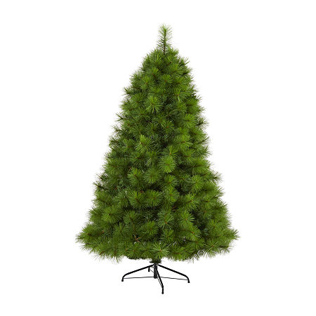 Nearly Natural 6 Foot Pre-Lit Pine Christmas Tree  One Size  Green