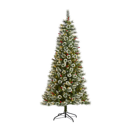 Click here for Nearly Natural 7 Foot Flocked Pine Pre-Lit Christm... prices