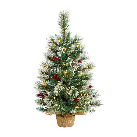 Click here for Nearly Natural 2 Foot Flocked Pine Pre-Lit Christm... prices