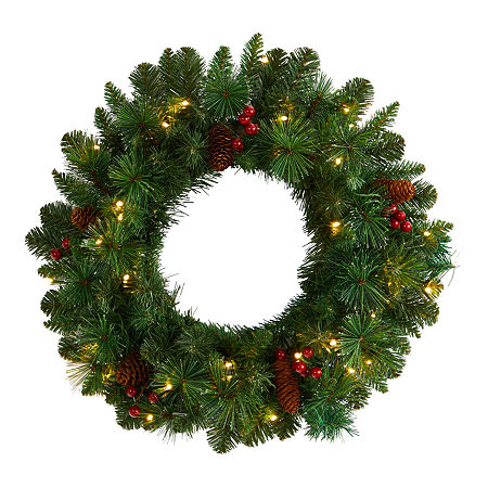 Click here for Nearly Natural Pre-Lit Wreath  One Size  Green prices
