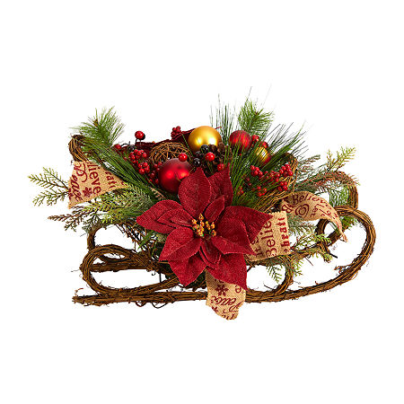 Click here for Nearly Natural Poinsettia Sleigh Tabletop Decor  O... prices