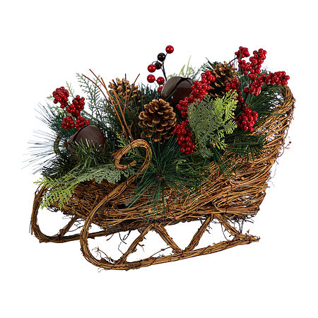 Click here for Nearly Natural Berry And Pinecone Sleigh Tabletop... prices