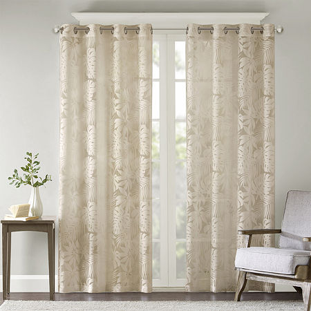 Madison Park Leilani Palm Leaf Burnout Window Sheer Curtain - Natural