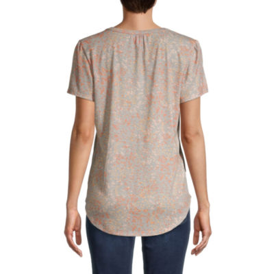 Liz Claiborne Womens Split Crew Neck Short Sleeve T-Shirt