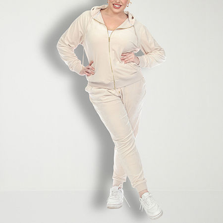 Click here for Plus Size White Mark Two Piece Velour Tracksuit Se... prices