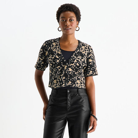 Click here for Worthington Womens V Neck Short Sleeve Animal Pull... prices