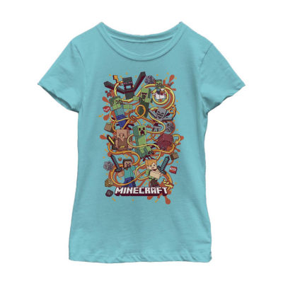 Little & Big Kid Girls Crew Neck Short Sleeve Regular Fit Minecraft ...