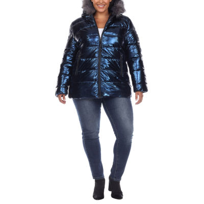 White Mark Hooded Midweight Womens Plus Puffer Jacket - JCPenney