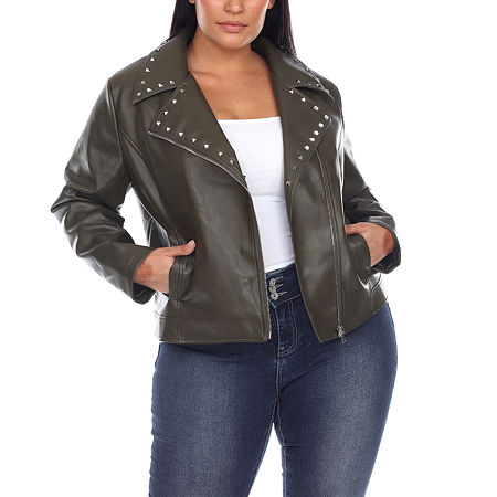 Plus Size Faux Leather Jacket - Olive