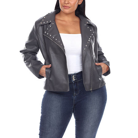 Click here for Plus Size Faux Leather Jacket - Gray prices
