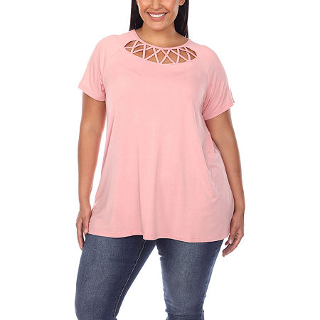 Click here for White Mark Plus Size Crisscross Cutout Short Sleev... prices