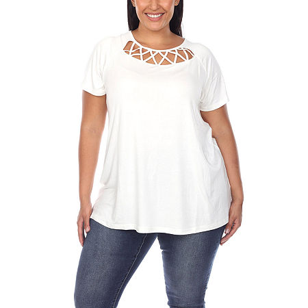 White Mark Plus Size Crisscross Cutout Short Sleeve Top - White