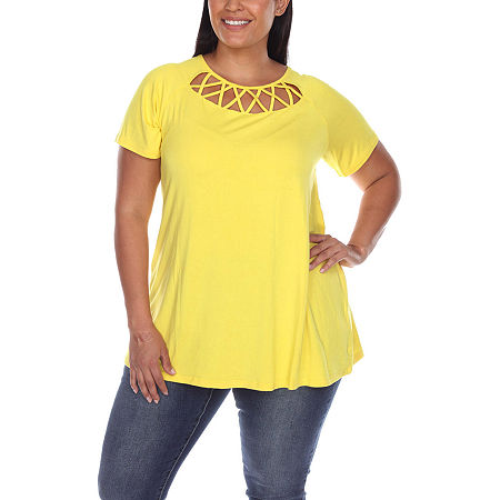 Click here for White Mark Plus Size Crisscross Cutout Short Sleev... prices