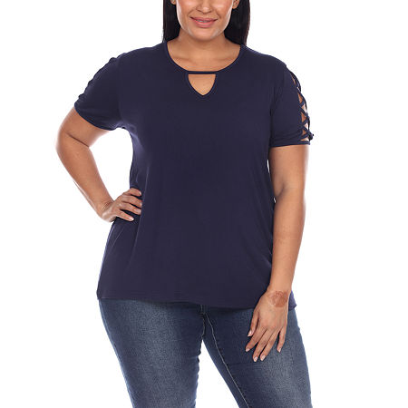 Click here for White Mark Plus Womens Keyhole Neck Short Sleeve T... prices