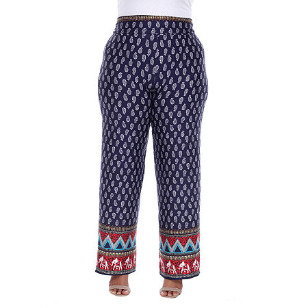 Plus Size Printed Palazzo Pants - Navy