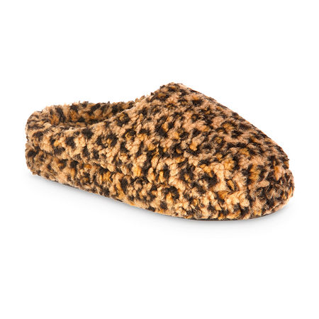 Isotoner Signature Womens Memory Foam Berber Fiona Comfort Hoodback Slippers - Cheetah
